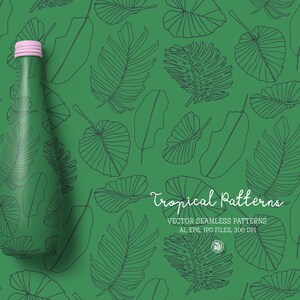 9 Digital Tropical Patterns, Hand Draw Exotic Floral Vector Pattern, 9 ...