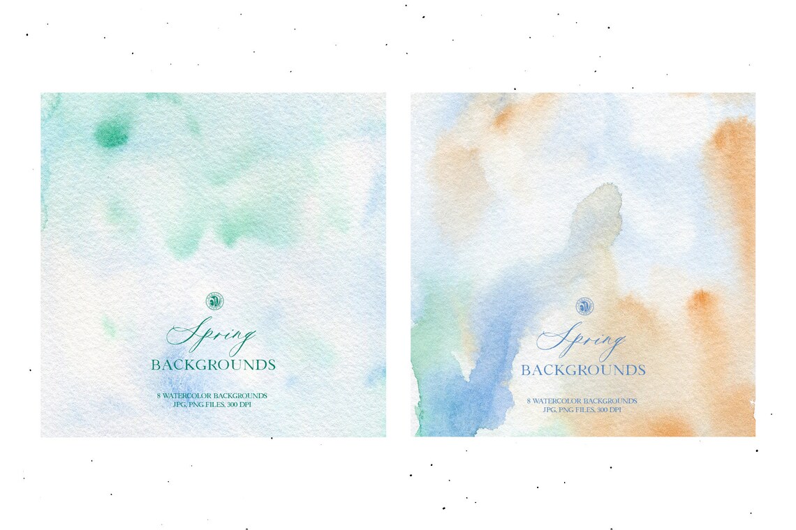 8 Spring Watercolor Backgrounds, Digital Hand Painted Spring Watercolor ...