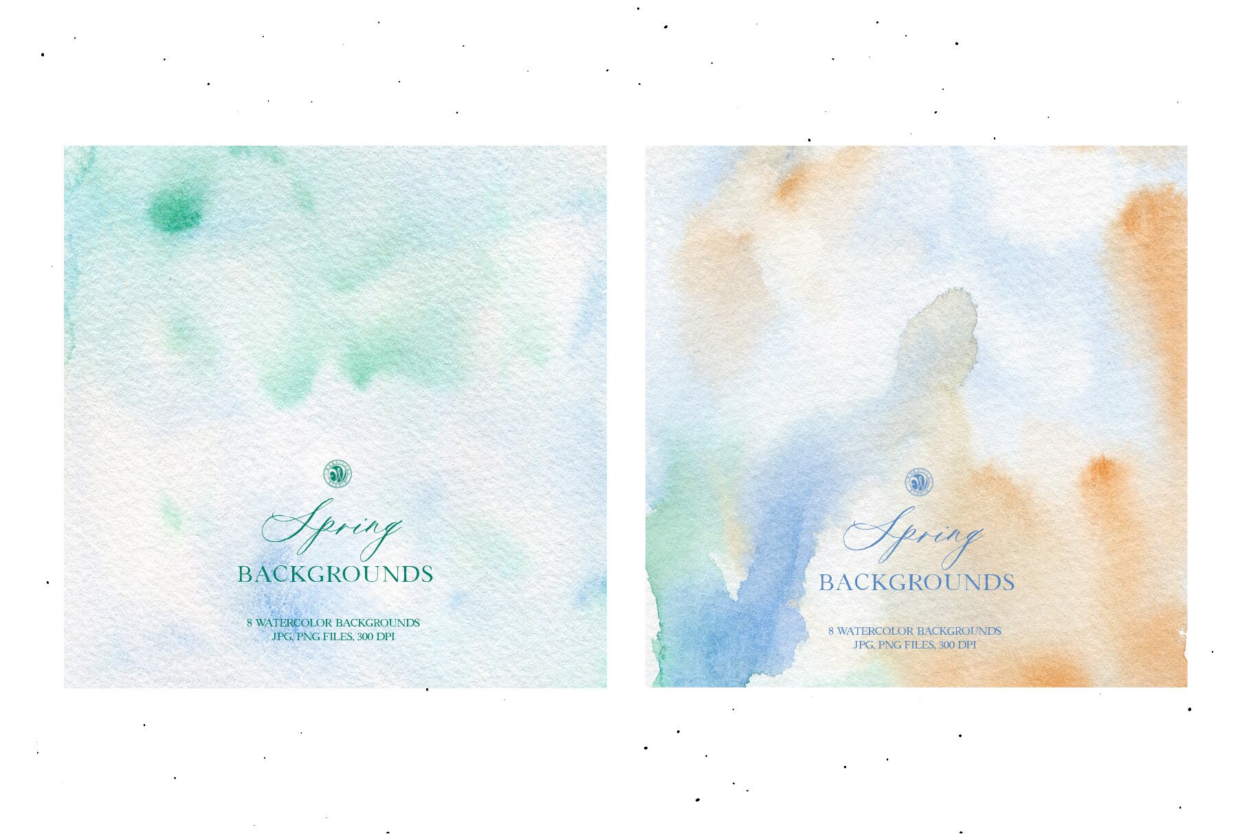 8 Spring Watercolor Backgrounds, Digital Hand Painted Spring Watercolor ...