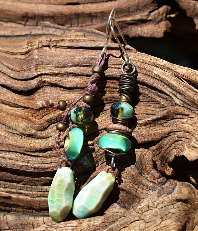 Handmade Earrings Dangle Earrings Greens and Blue Tones - Etsy