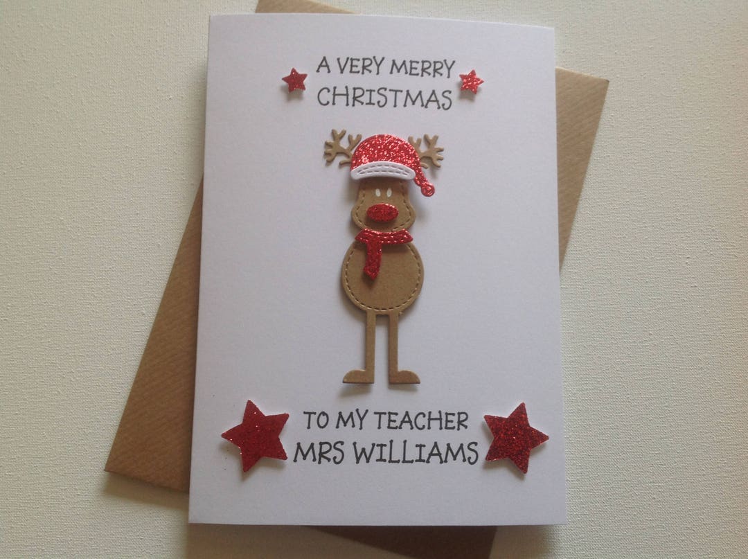 Handmade Personalised Christmas Teacher Card Personalised With Teachers ...