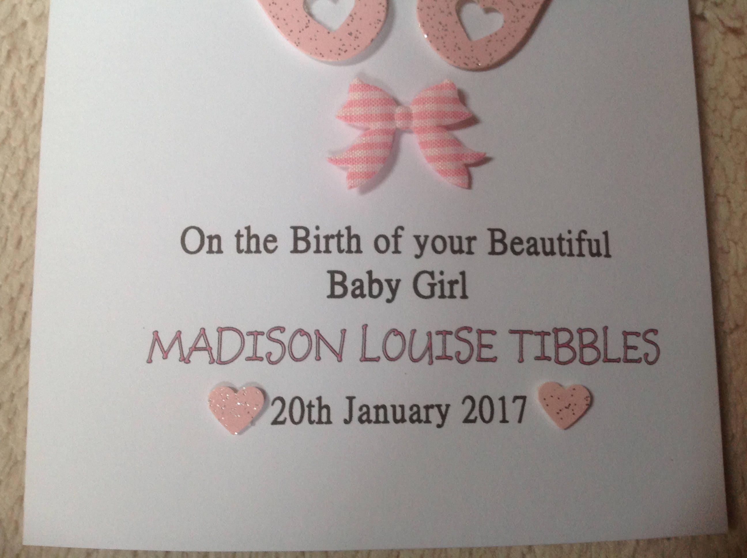 Handmade Personalised New Baby Girl Card Personalised With - Etsy UK