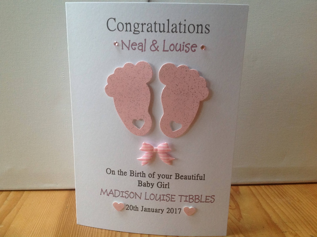 Handmade Personalised New Baby Girl Card Personalised With Parents ...