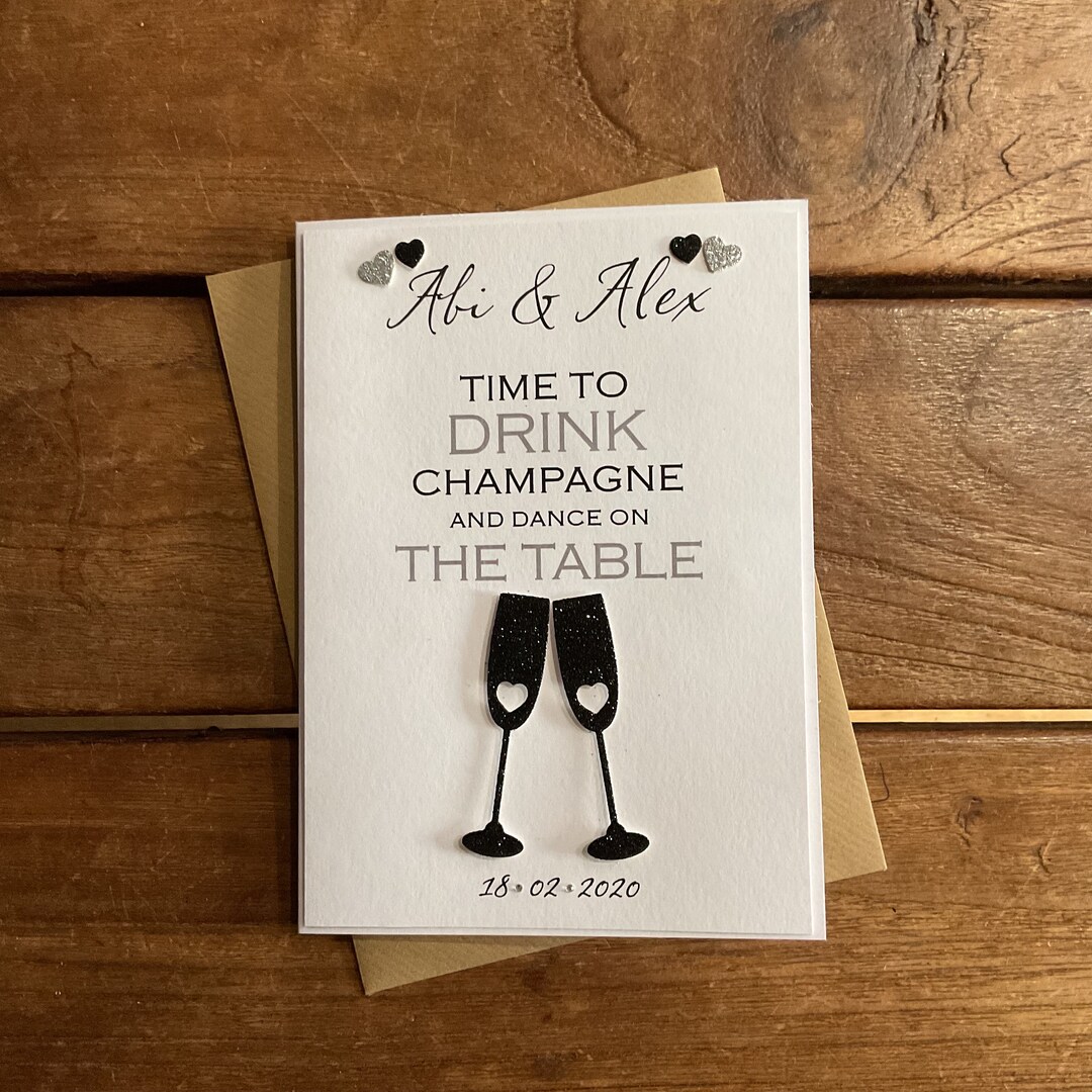 Personalized Wedding Card: Champagne Toast, Glitter Accents - Etsy