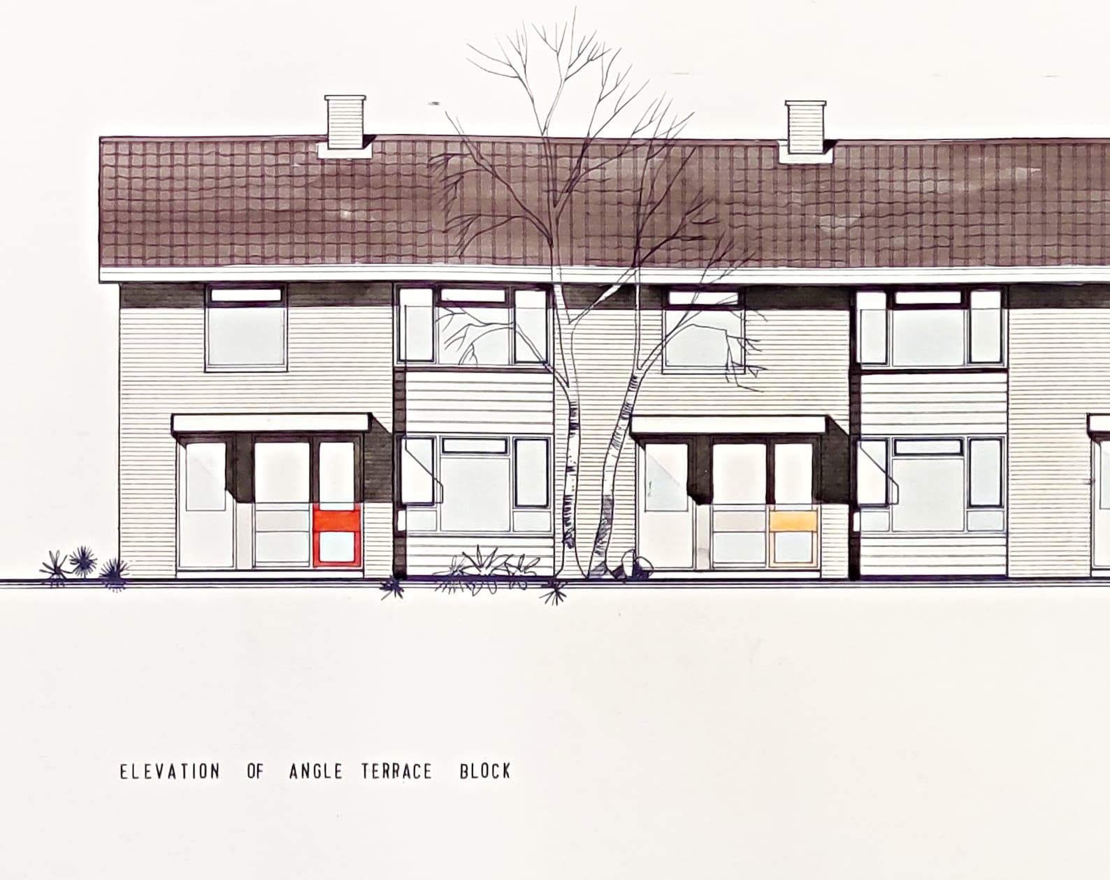 XL 1960s British Terrace House Hand-coloured Architectural Drawing ...