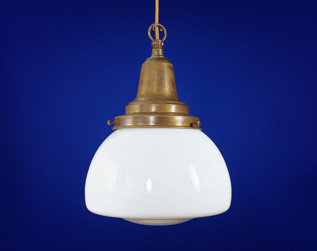 Antique Large English Edwardian White Opaline Glass School / Chapel ...