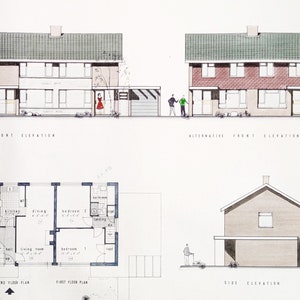 XL 1960s British Semi-detached House Hand-coloured Architectural ...