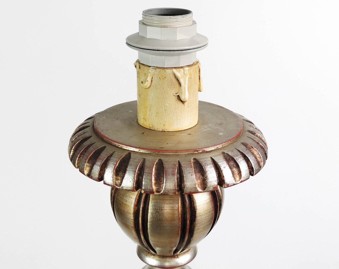 XL 1950s French Wooden Table Lamp, With Silver Gilt, Acanthus Leaf ...