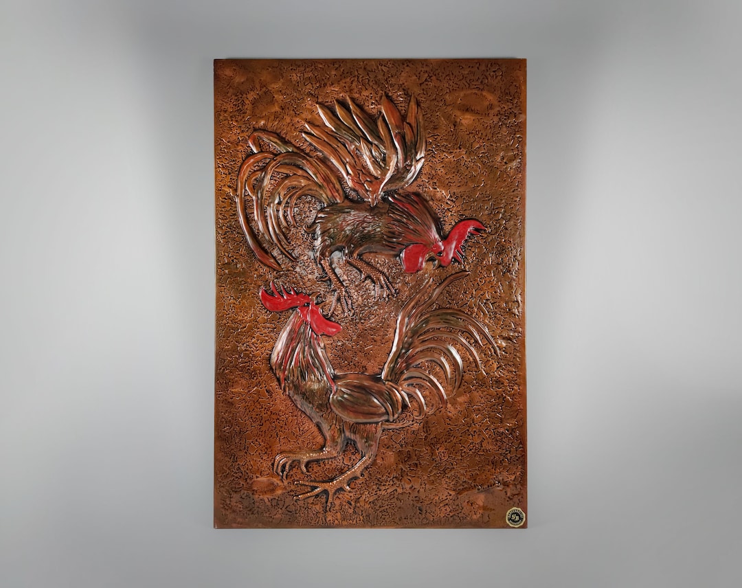 1960s Hand-beaten Copper Wall-hanging Picture, Traditional Fighting ...