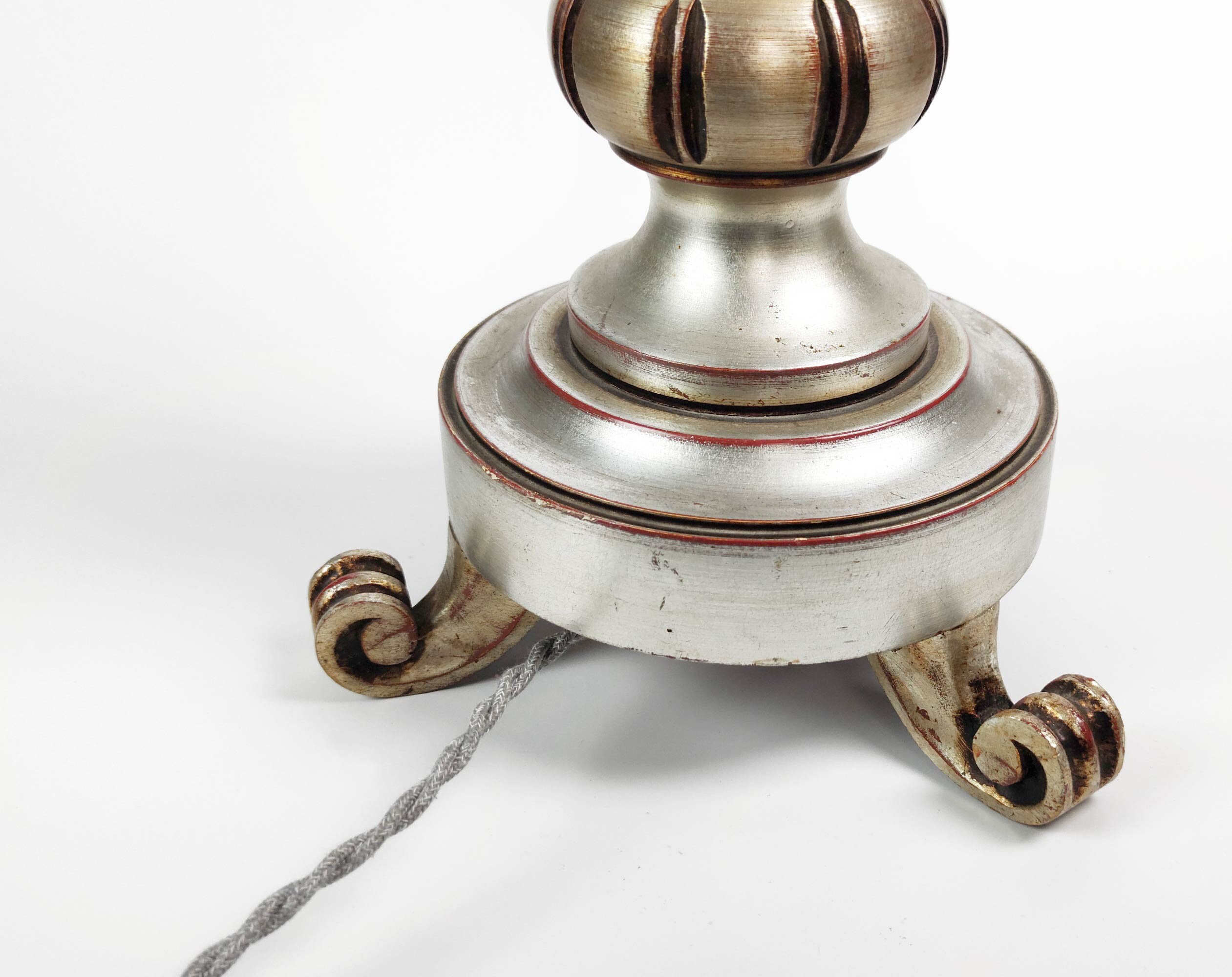 XL 1950s French Wooden Table Lamp, With Silver Gilt, Acanthus Leaf ...