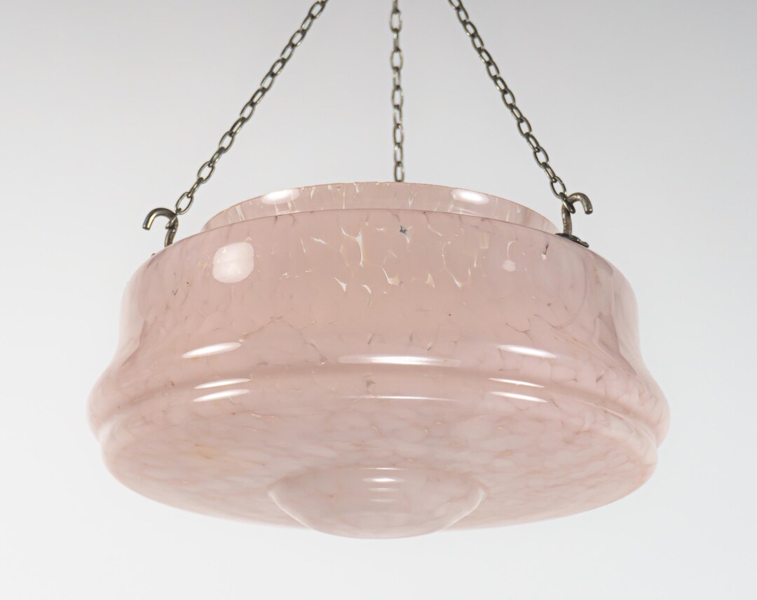 Vintage 1930s Art Deco Pink Spatter Glass Plafonnier / Flycatcher Lamp ...