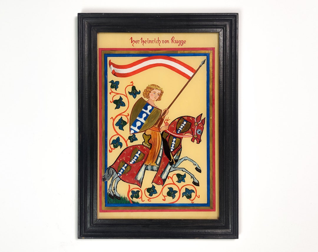 Vintage Reverse-painted Mediaeval Codex Manesse Framed Glass Painting ...