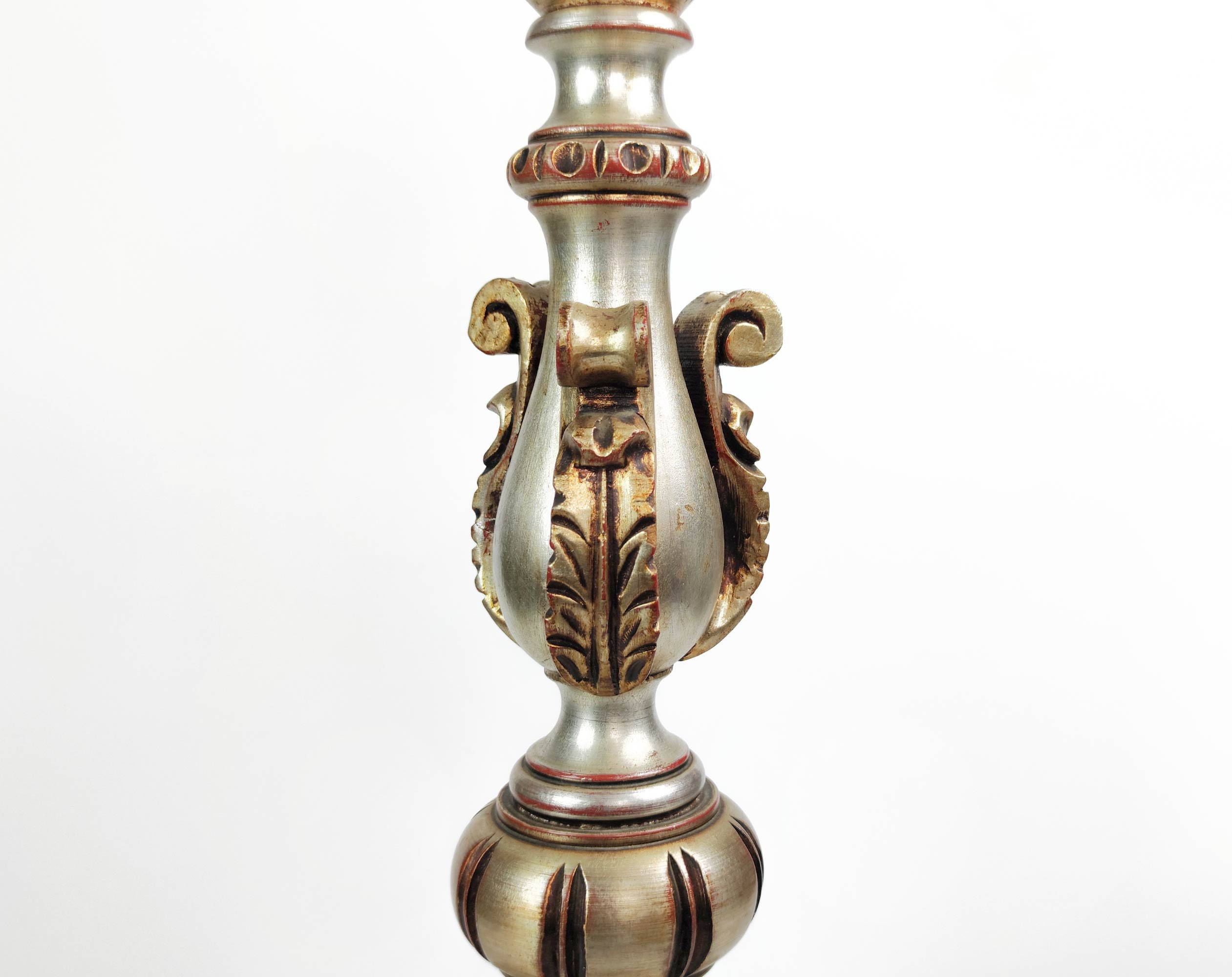 XL 1950s French Wooden Table Lamp, With Silver Gilt, Acanthus Leaf ...