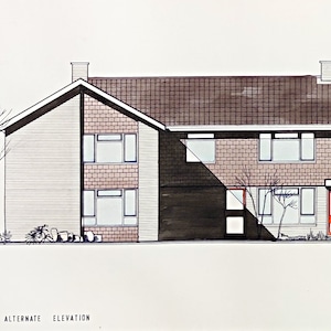 XL 1960s British Terrace House Hand-coloured Architectural Drawing ...
