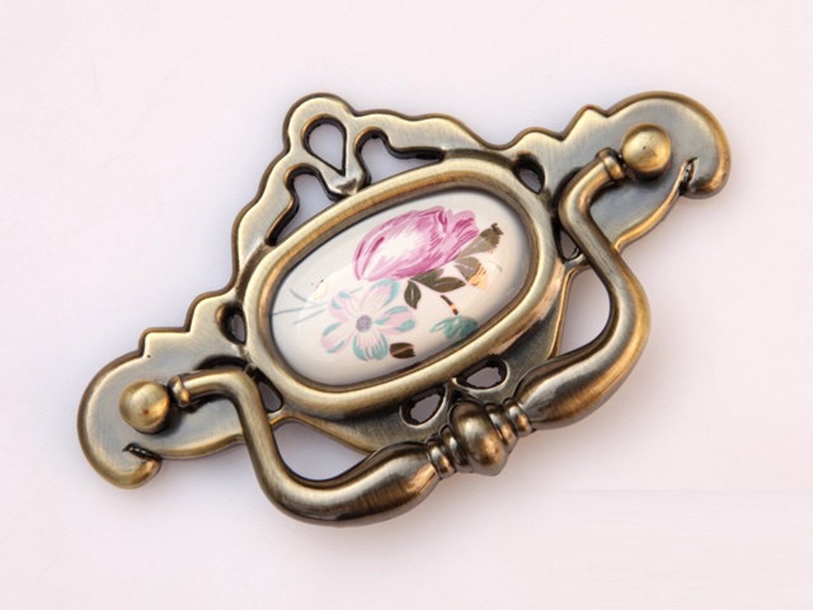 Dresser Drawer Pulls Handles Tulip Flower Oval Ceramic Drop Rings Pulls ...