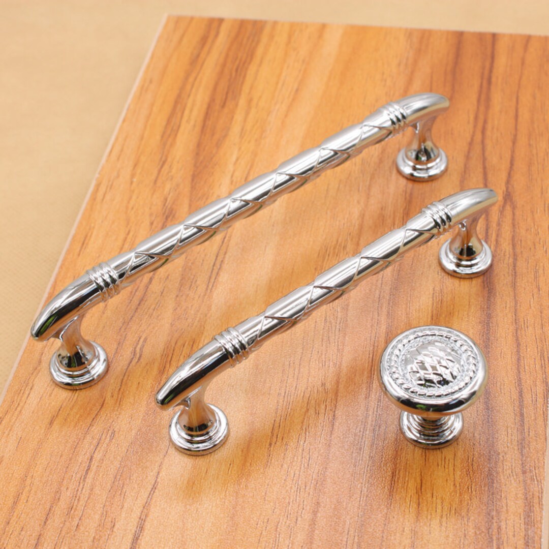 Kitchen Cabinet Door Handle Knob Pull Bright Silver Modern Dresser ...