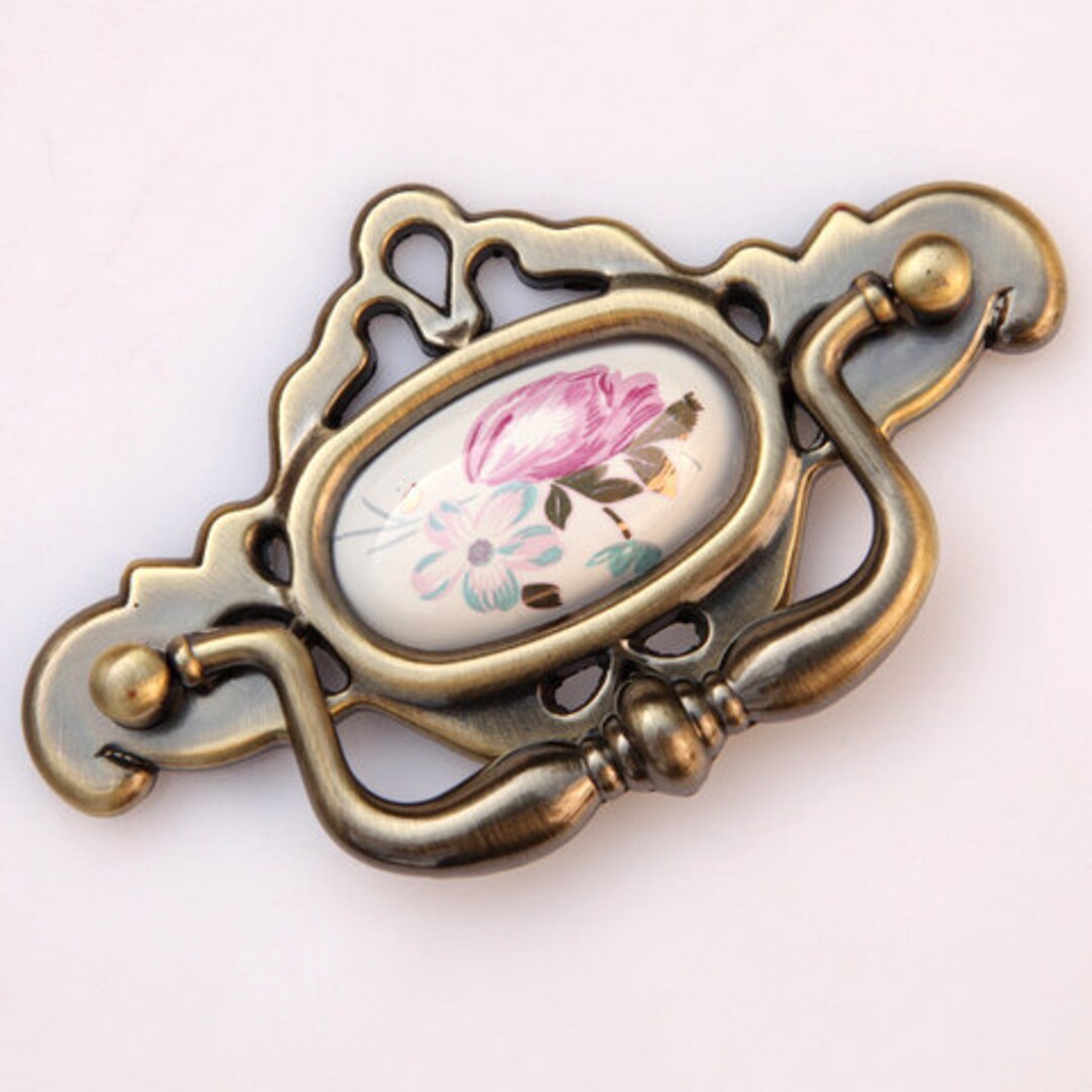 Dresser Drawer Pulls Handles Tulip Flower Oval Ceramic Drop Rings Pulls ...