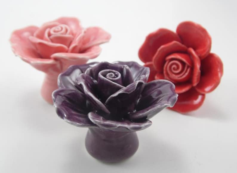 Purple Knobs Rose Flower / Chic Dresser Knobs / Ceramic Drawer - Etsy