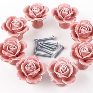 Pink Knobs Rose Flower Handles Pulls / Chic Dresser Knobs/ceramic Drawer Knobs Pulls Handles ...