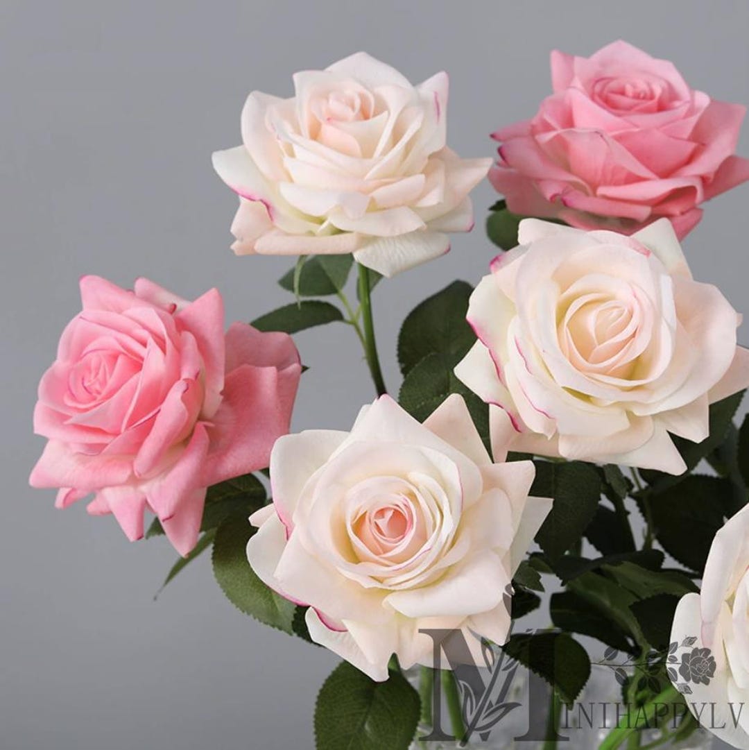 Real Touch Pink Roses, Soft Artificial Flowers, DIY Floral Decor (25.6 ...