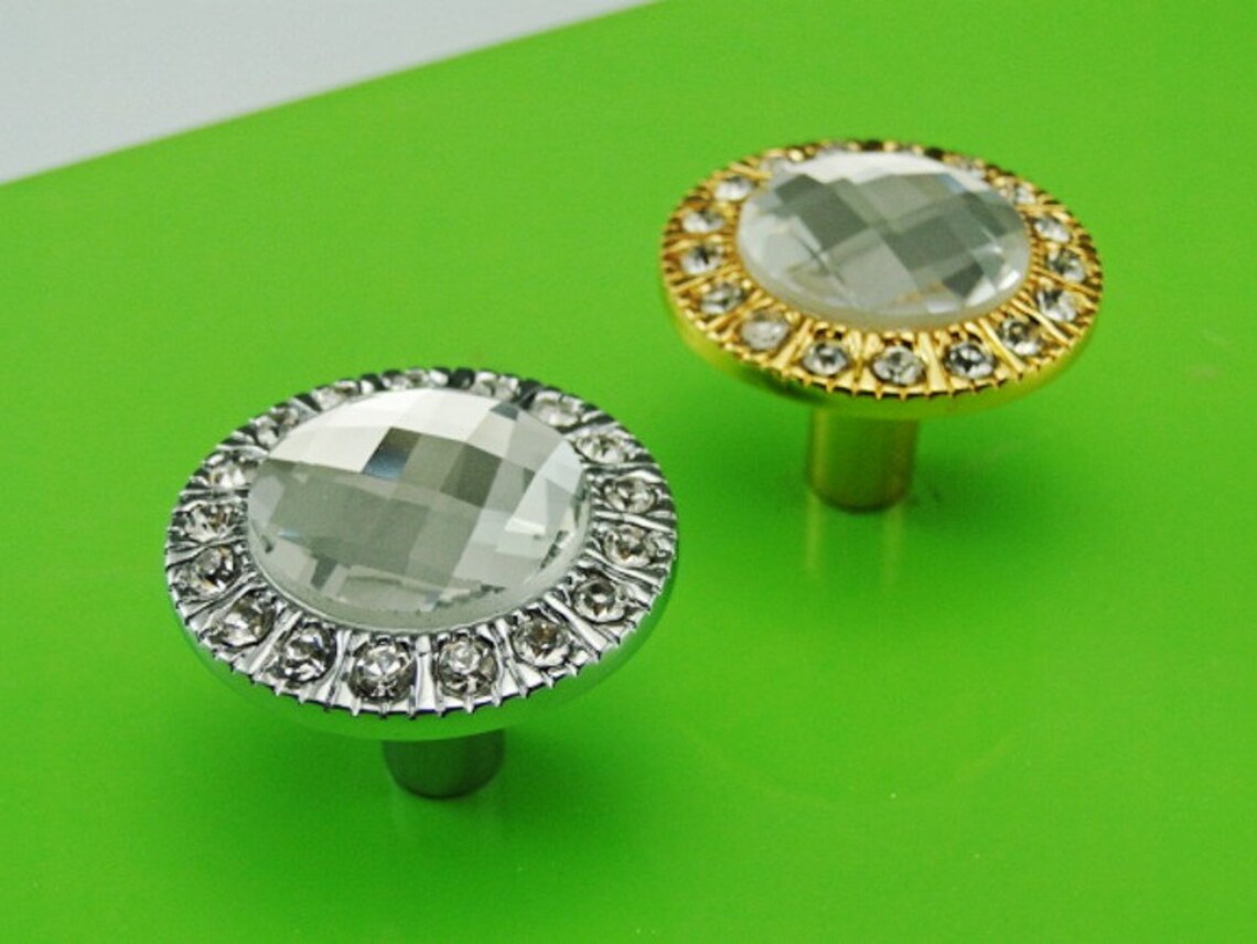 Glass Crystal Dresser Drawer Knobs Pulls Handles Gold Silver - Etsy