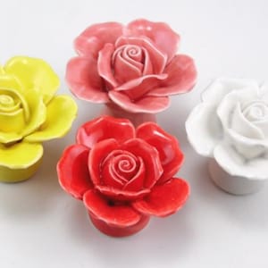 Pink Knobs Rose Flower Handles Pulls / Chic Dresser Knobs/ceramic Drawer Knobs Pulls Handles ...