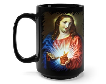 Sacred Heart of Jesus Black Mug 11oz Catholic Mugs - Etsy
