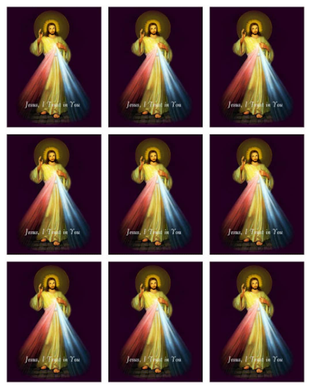 8"x10" Digital DIY Print Divine Mercy Jesus Printable Sheet of 9 ...