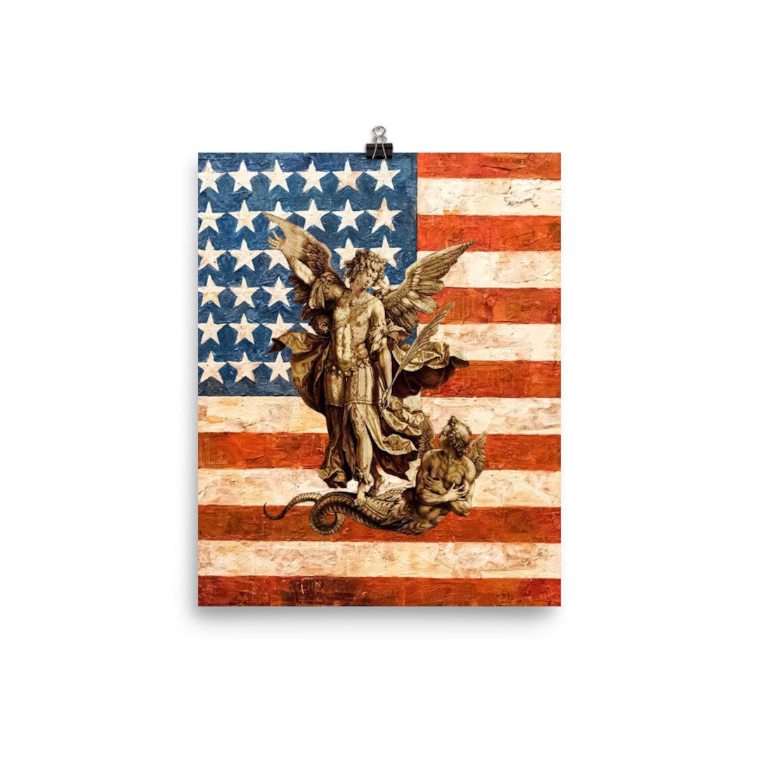 St Michael the Archangel Catholic Saint USA Flag United States Poster ...