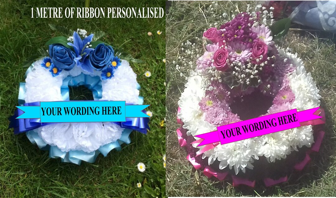 PERSONALISED FUNERAL RIBBON 25mm X 1 Metre Wreath Flowers Memorial ...