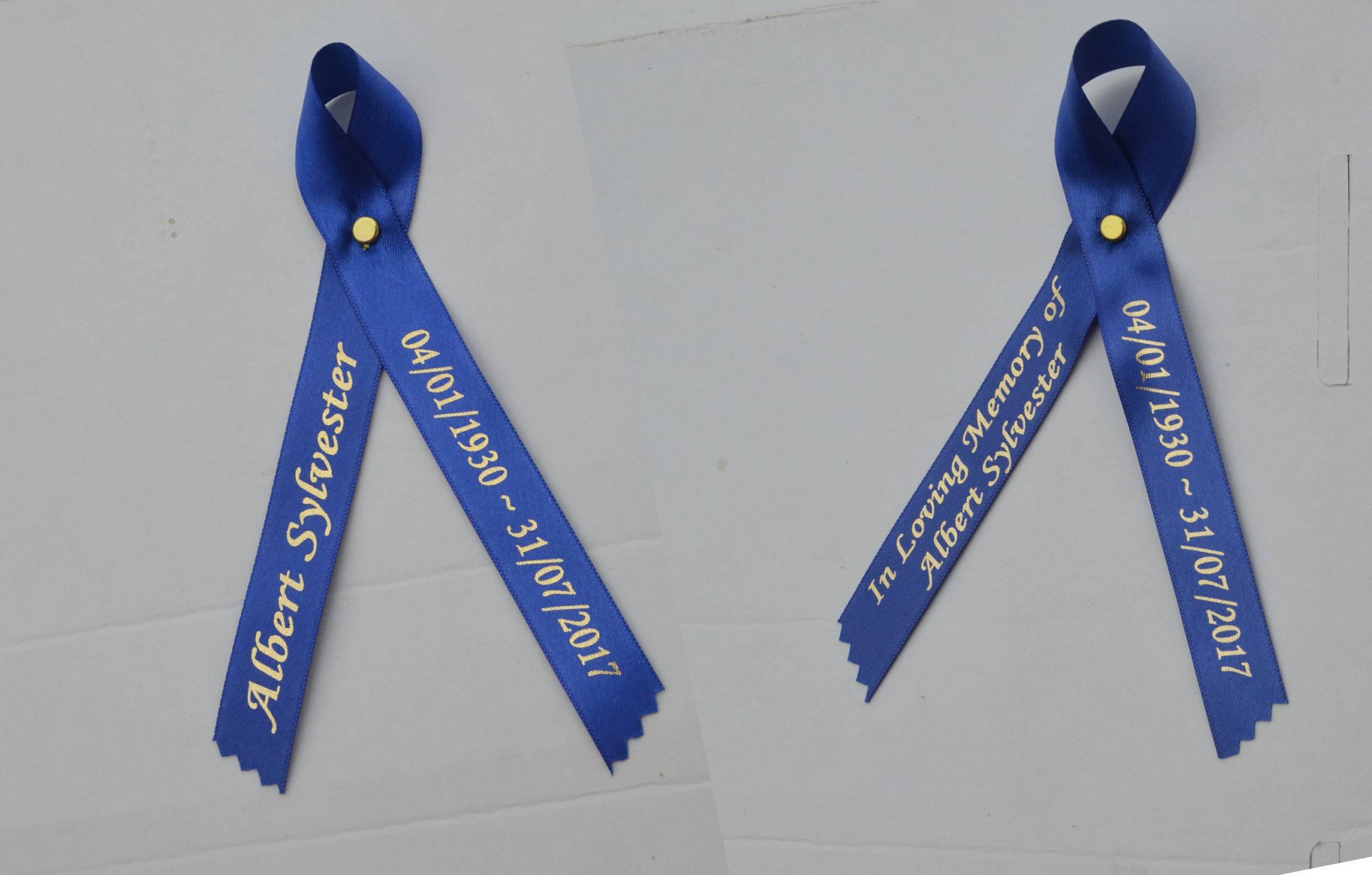 10 X PERSONALISED LAPEL FUNERAL Pin Ribbons Studded Ribbon Memorial ...