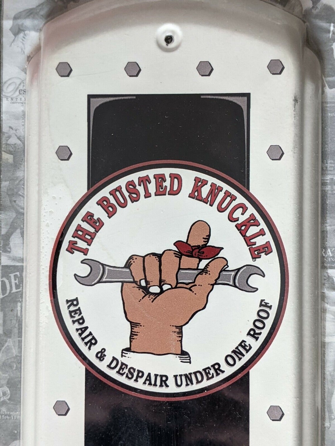 17" Busted Knuckle Metal THERMOMETER Repair Disrepair Garage Vintage ...