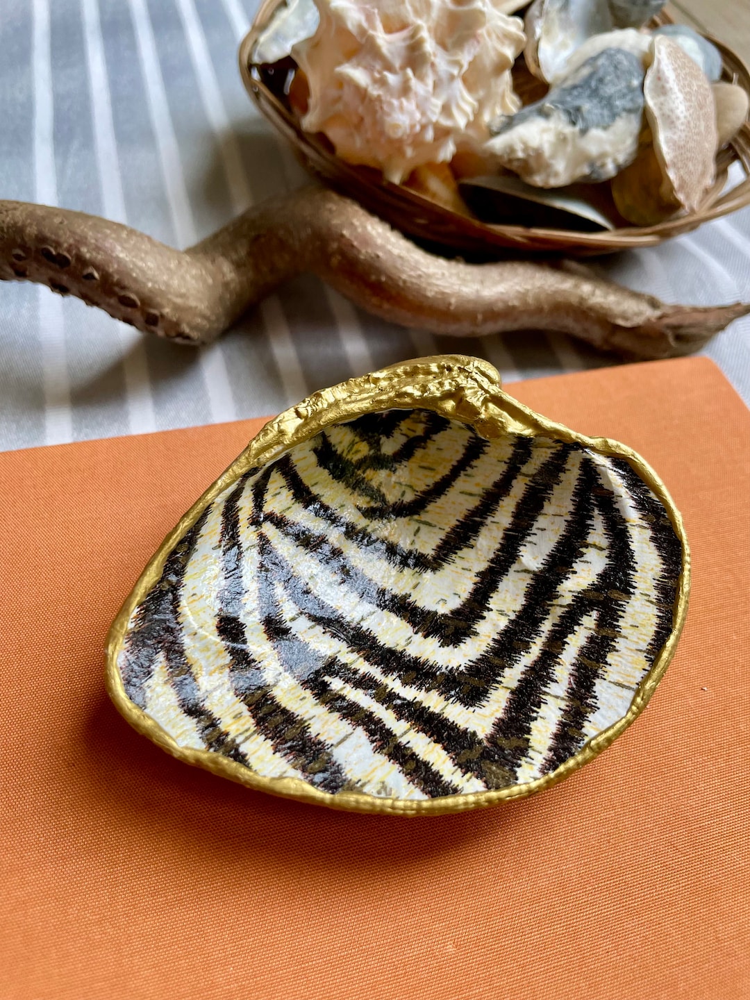 Animal Print Shell Ring Dish, Tiger Stripes Trinket Dish, Seashell ...