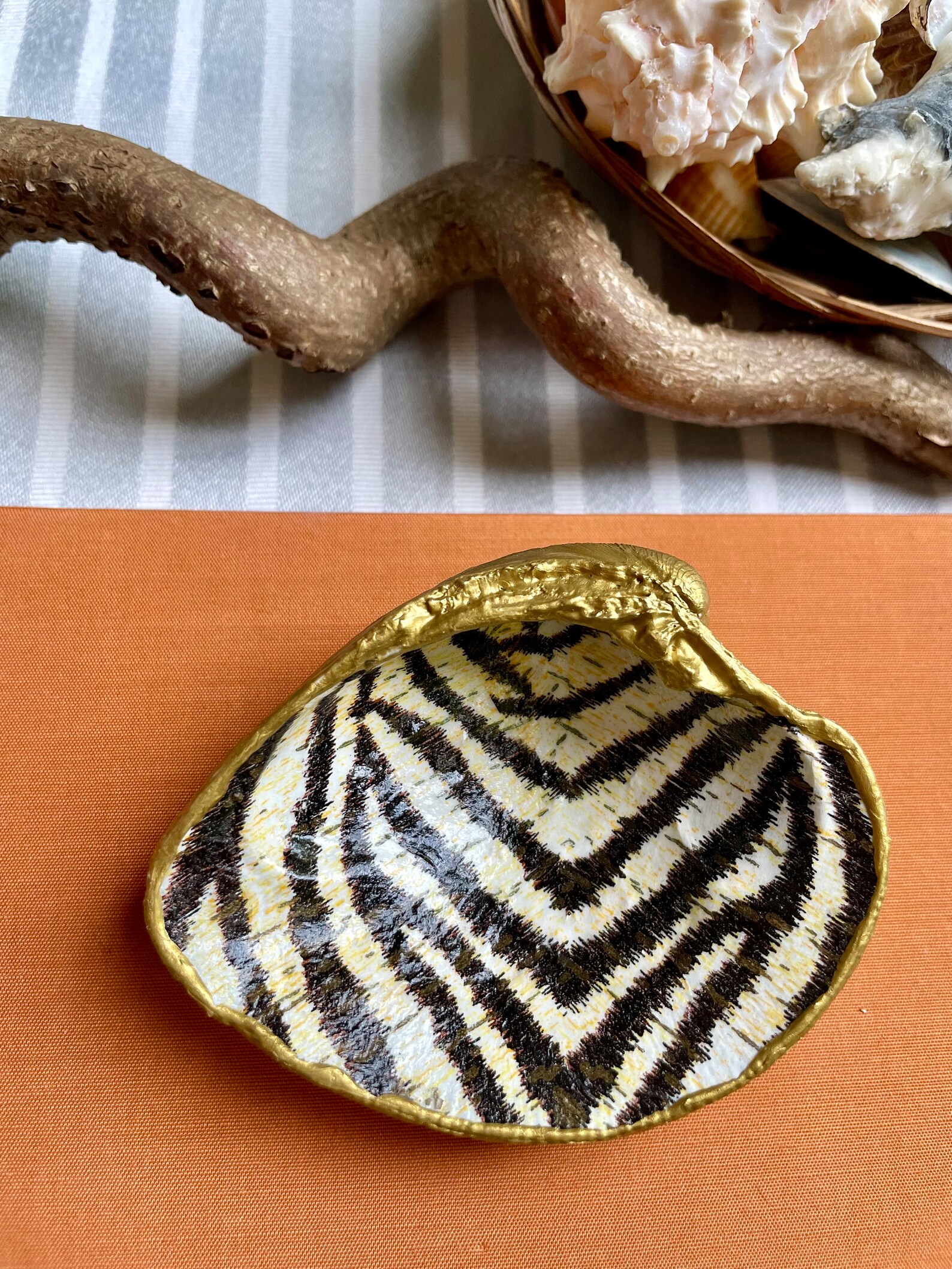Animal Print Shell Ring Dish, Tiger Stripes Trinket Dish, Seashell ...