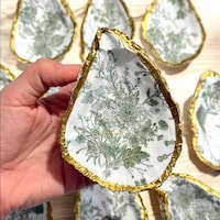 Seashell Printed Upcycled Oyster Shell Ring Dish, Decoupage Trinket ...