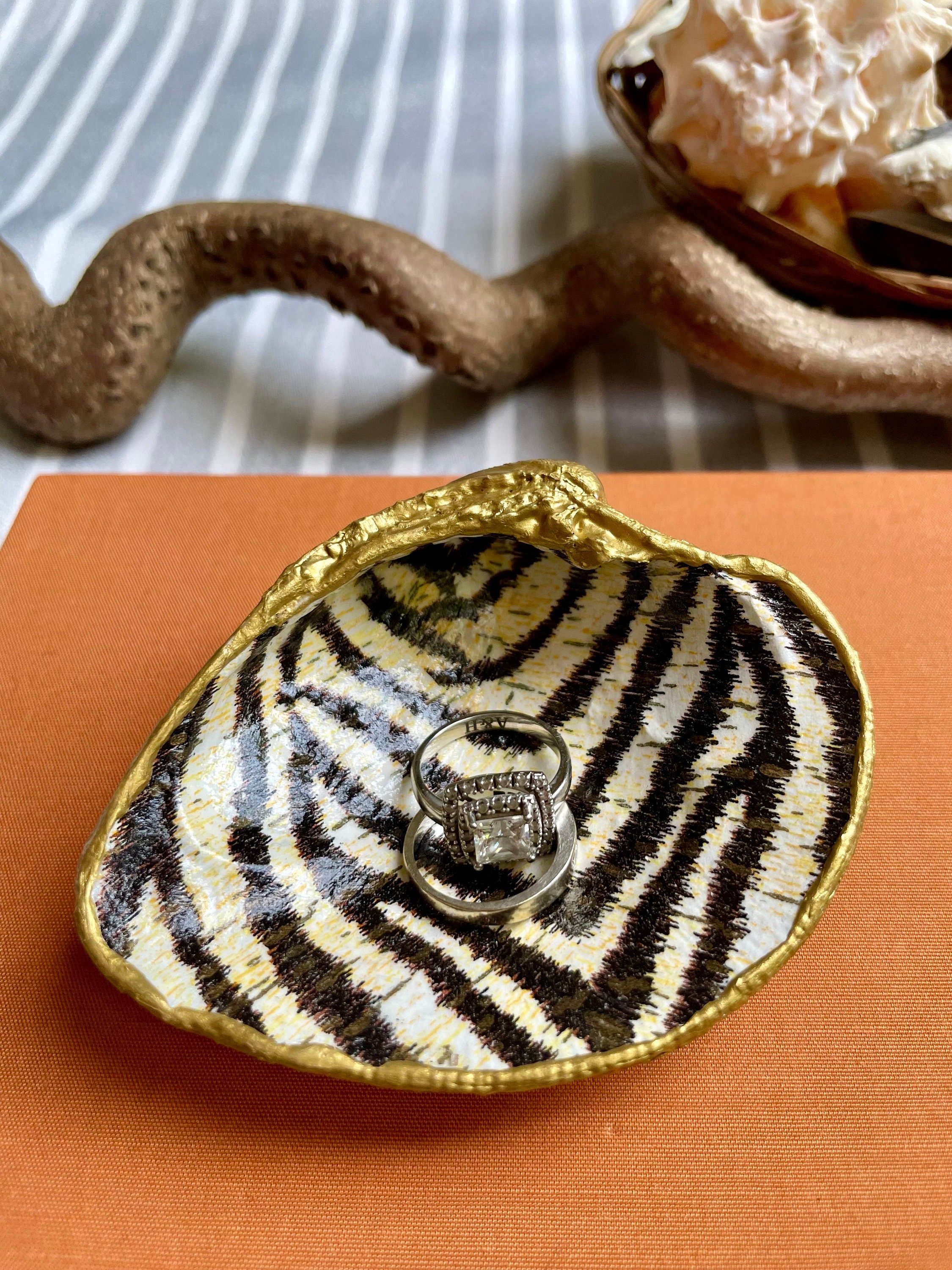 Animal Print Shell Ring Dish, Tiger Stripes Trinket Dish, Seashell ...