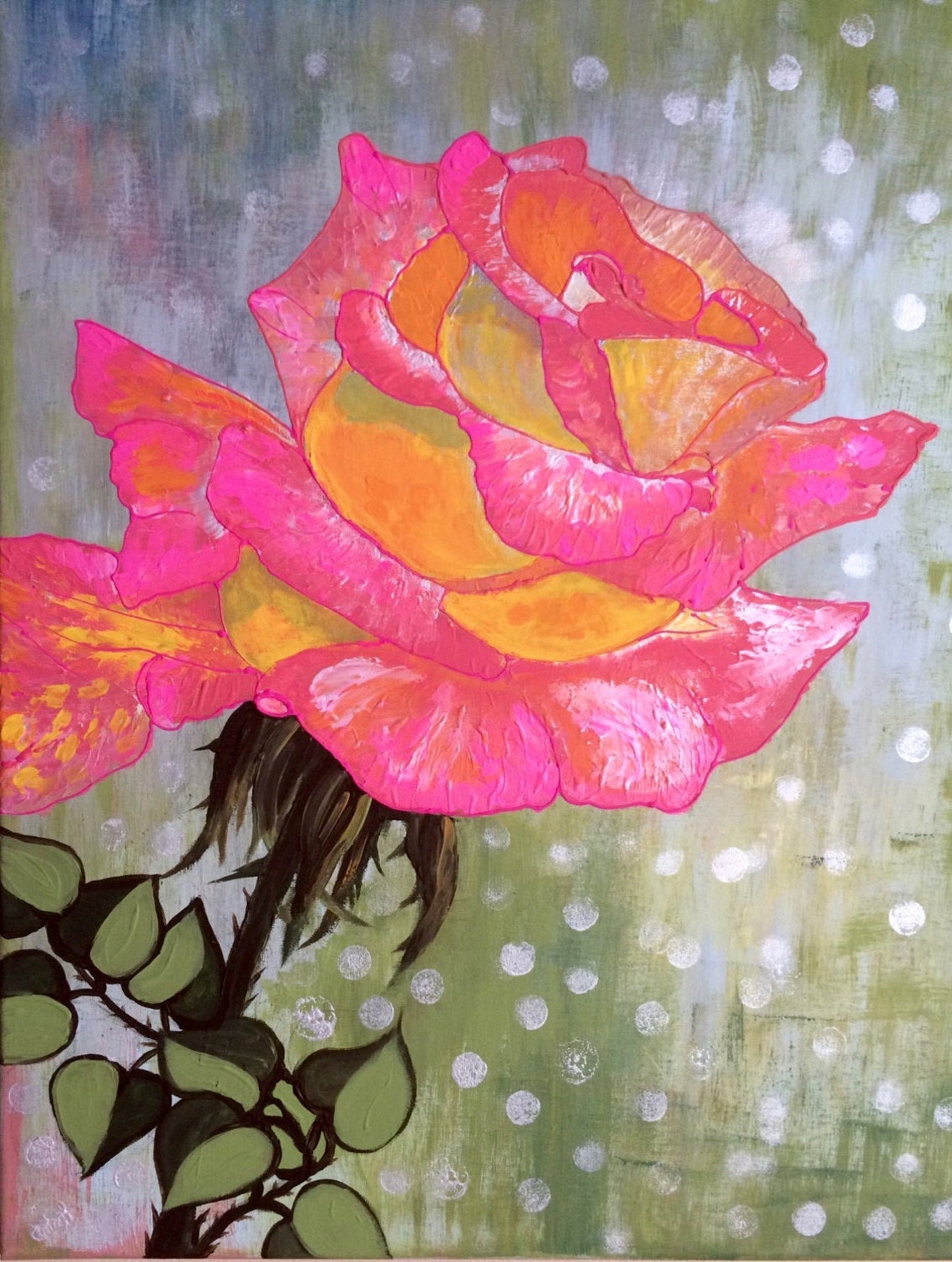 Pink Rose Wall Art, Pink Rose Original Painting, Pink Rose Artwork ...