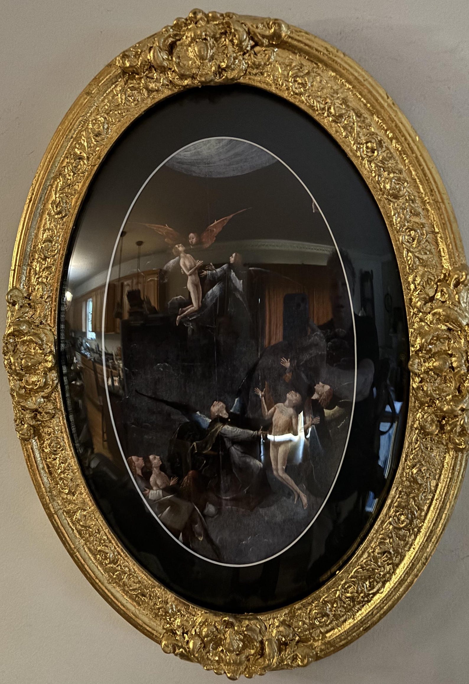 A Hieronymus Bosch Print in a 19th Century Oval Wooden Bubble Frame ...