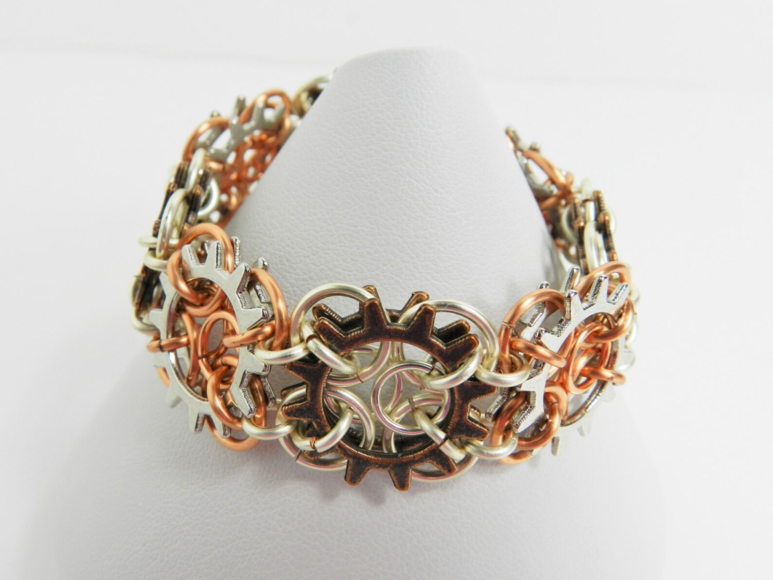 Chainmaille Bracelet Silver and Copper Chainmaille Bracelet Gear Cogs ...