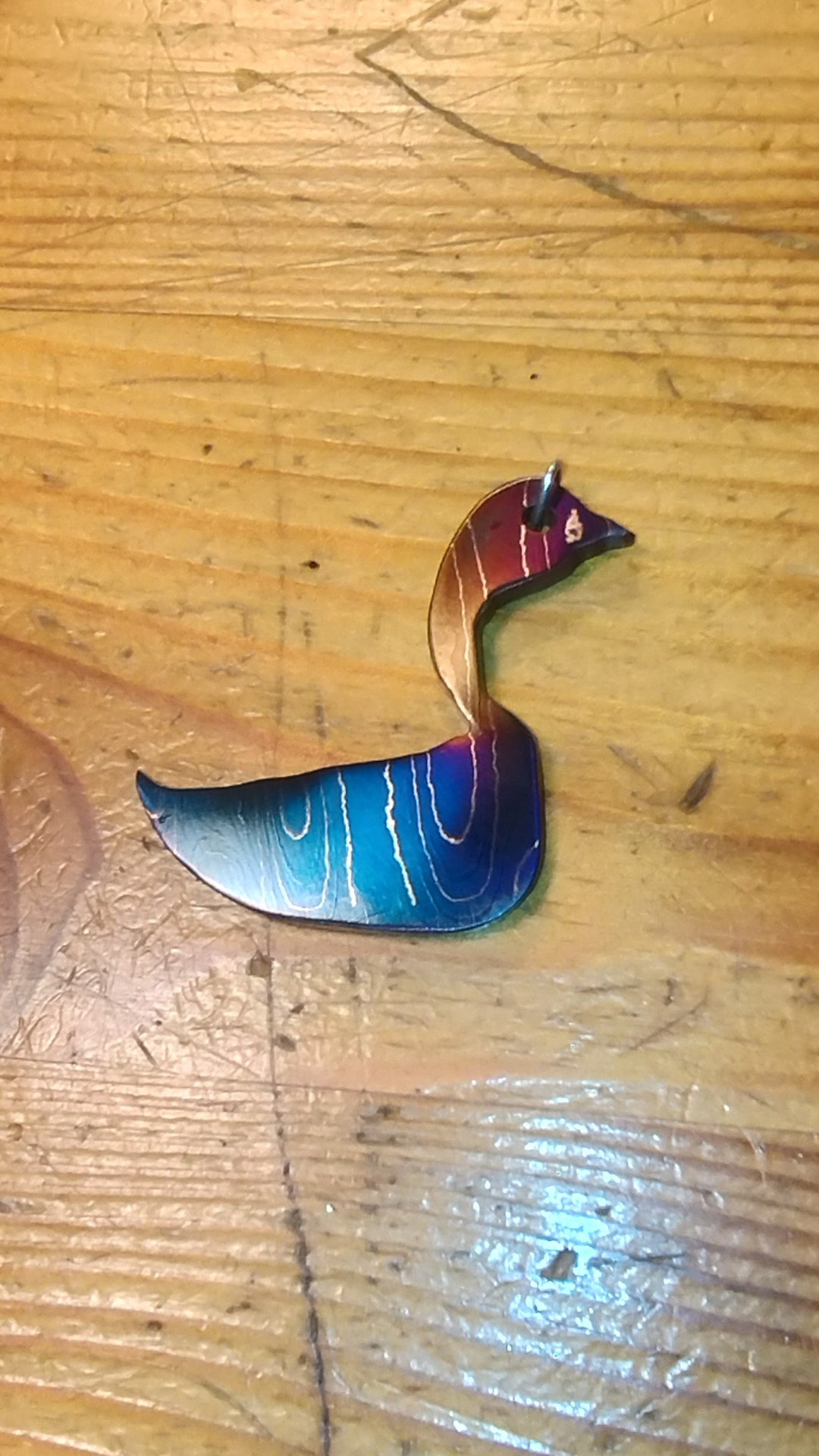 Damascus Steel Duck Duck Pendant Handground Handmade by Dave Curry ...