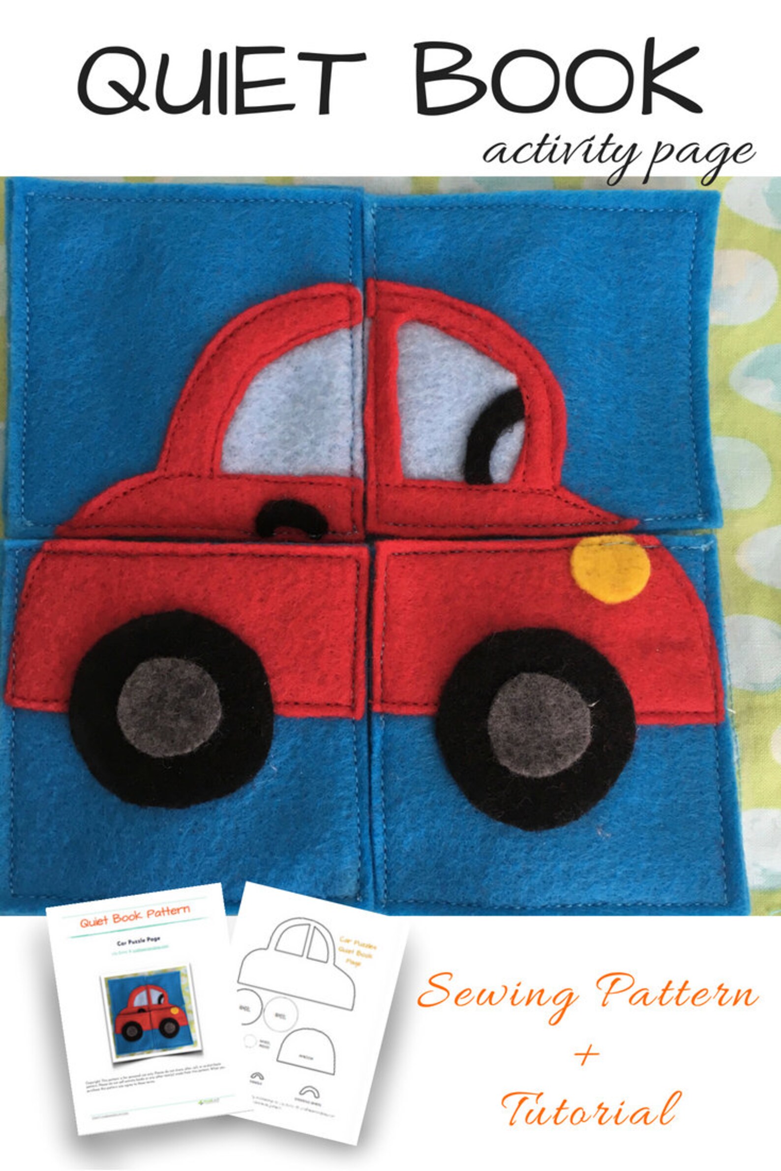 Quiet Book Sewing Pattern Car Puzzle Quiet Book Page PDF Pattern for ...