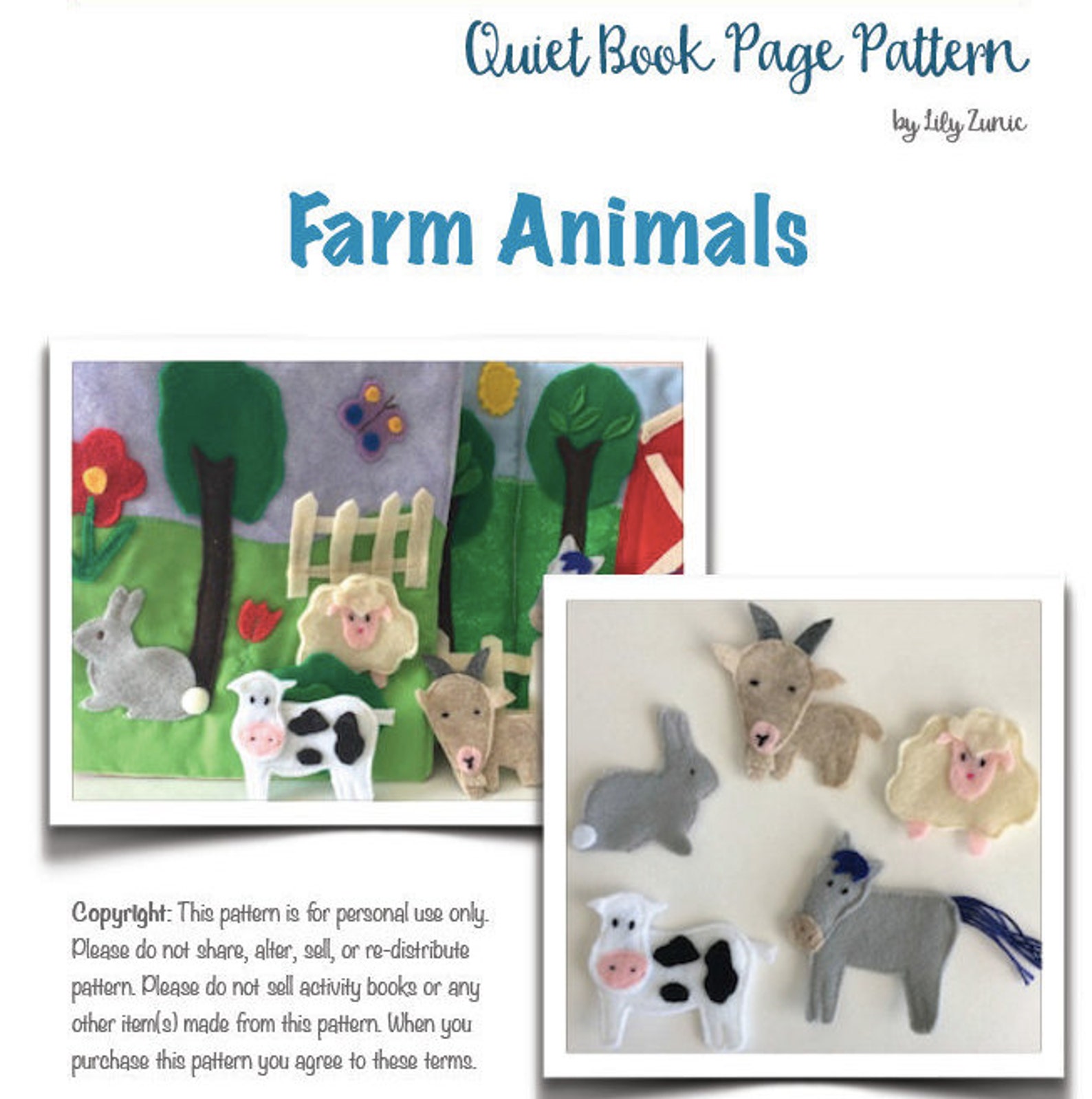 Animals Quiet Book Pattern for Making Felt Animals in a Quiet Book for ...