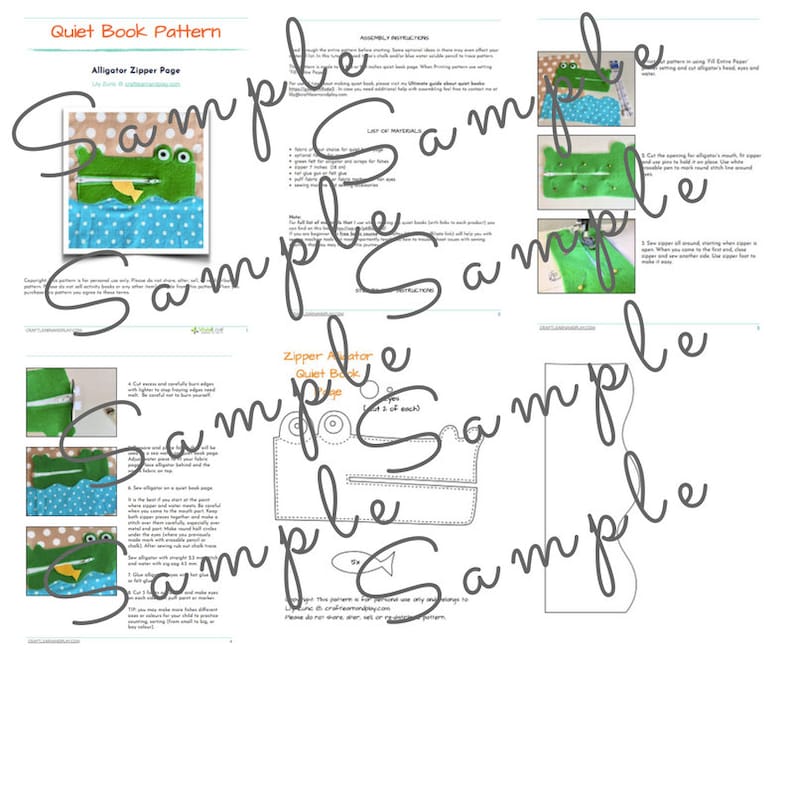 Quiet Book Page PDF Pattern Alligator Zipper Activity | Quiet Book ...