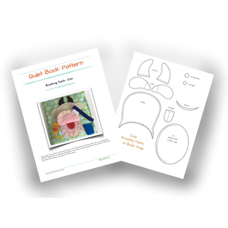 Cow Brushing Teeth Quiet Book Page PDF Pattern|sewing Pattern Cow ...