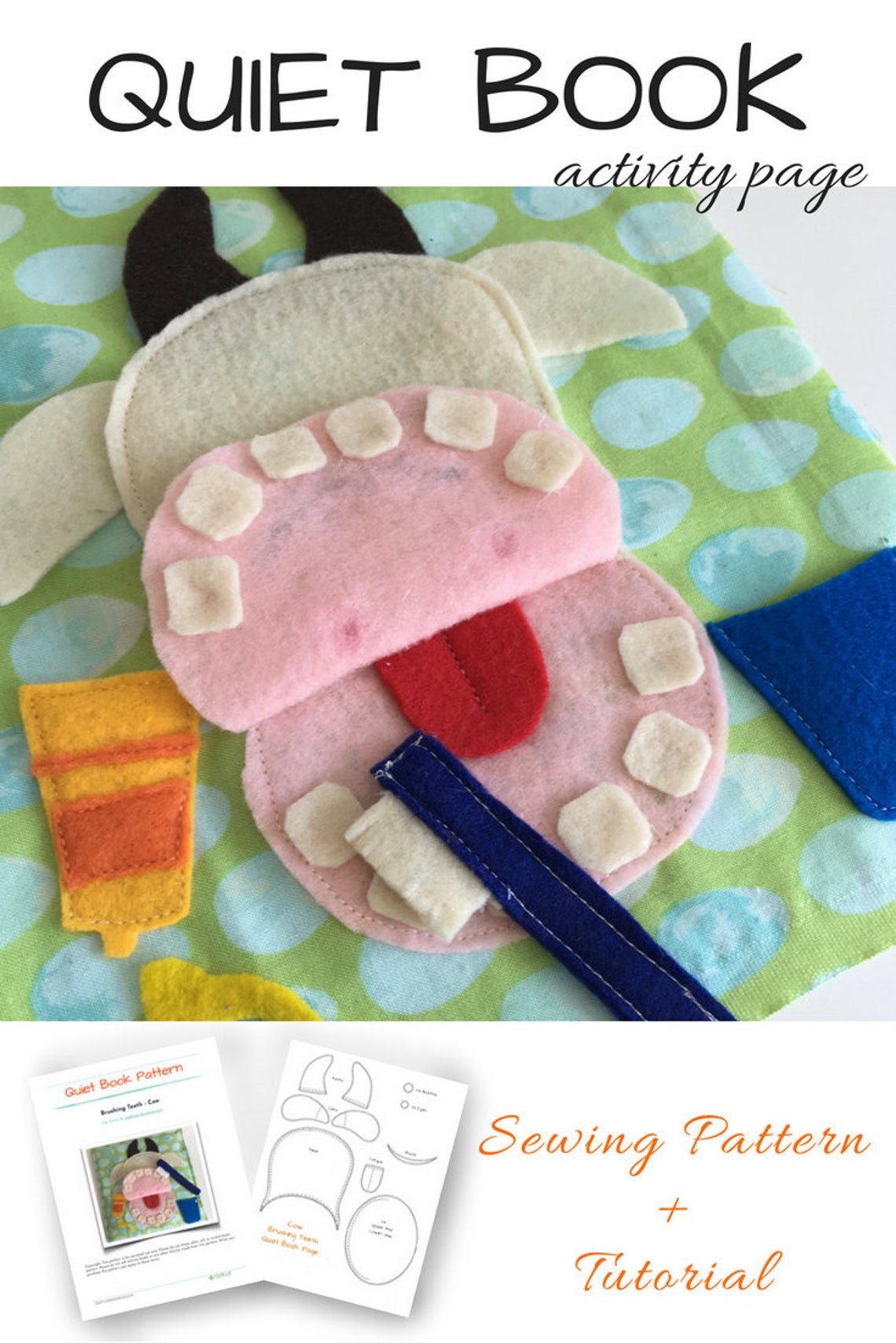 Cow Brushing Teeth Quiet Book Page PDF Pattern|sewing Pattern Cow ...