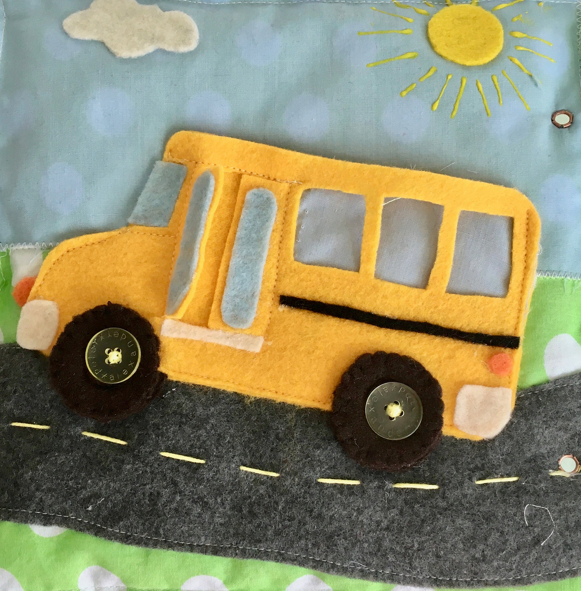 Quiet Book Pattern: Felt School Bus Buttoning Activity for Toddlers ...