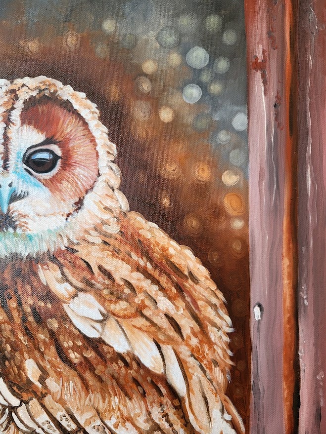 Original Oil Painting on Canvas tawny Owl Painting on Canvas Oil ...