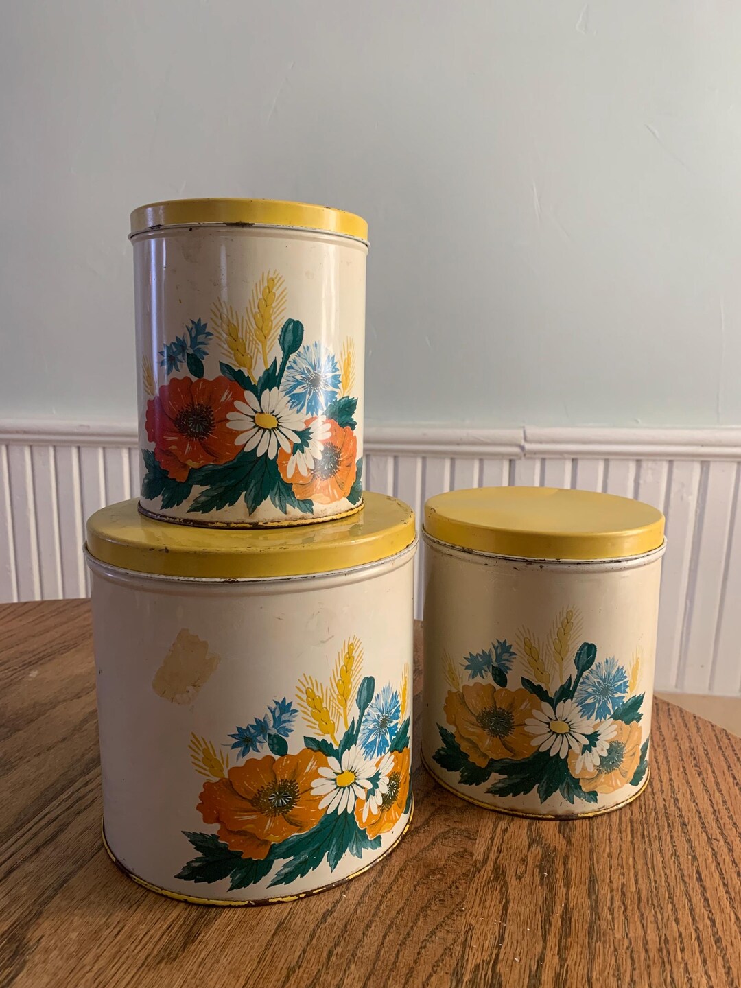 Set of 3 Yellow Floral Vintage Tins - Etsy