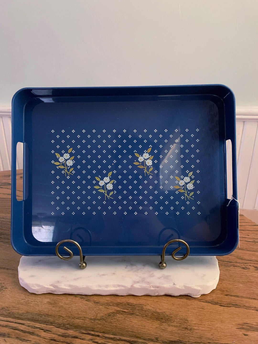 Vintage Blue Floral Tray - Etsy