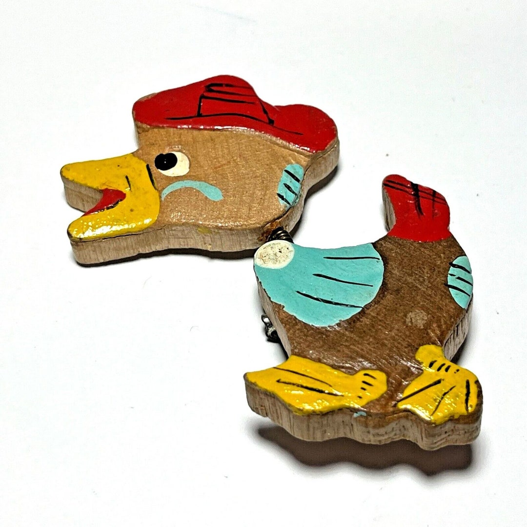 Hand Painted Fun Wooden Bobblehead Rooster Lapel Pin Brooch - Etsy